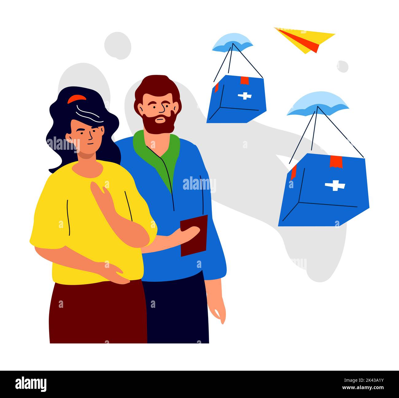 Humanitarian aid from the air - modern colorful flat design style ...