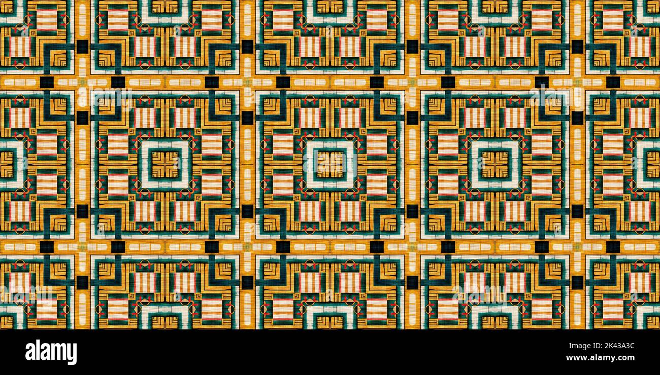 Traditional tile mosaic seamless border pattern print. Fabric effect ...