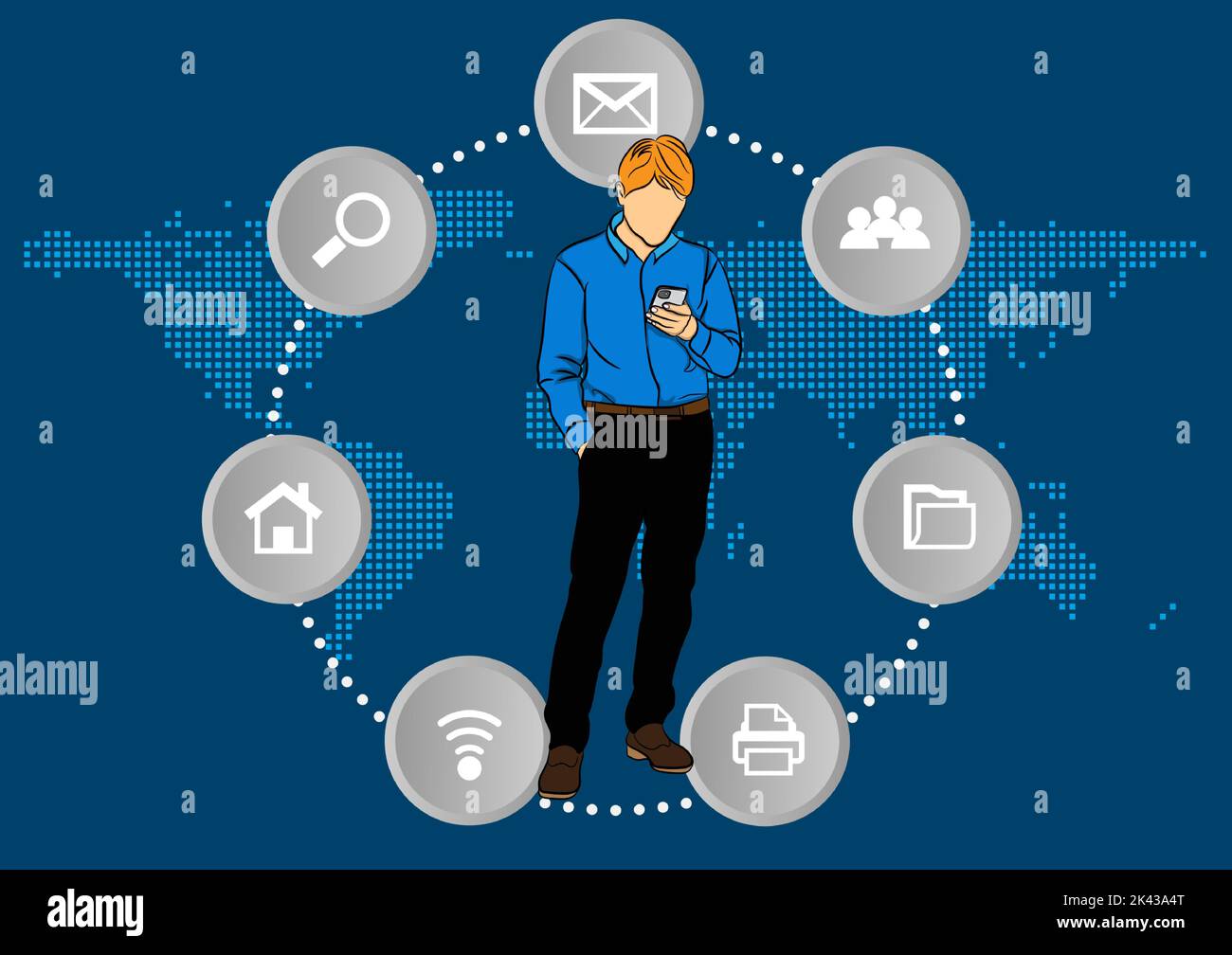 business man holding smartphone connection online vector illustration ...