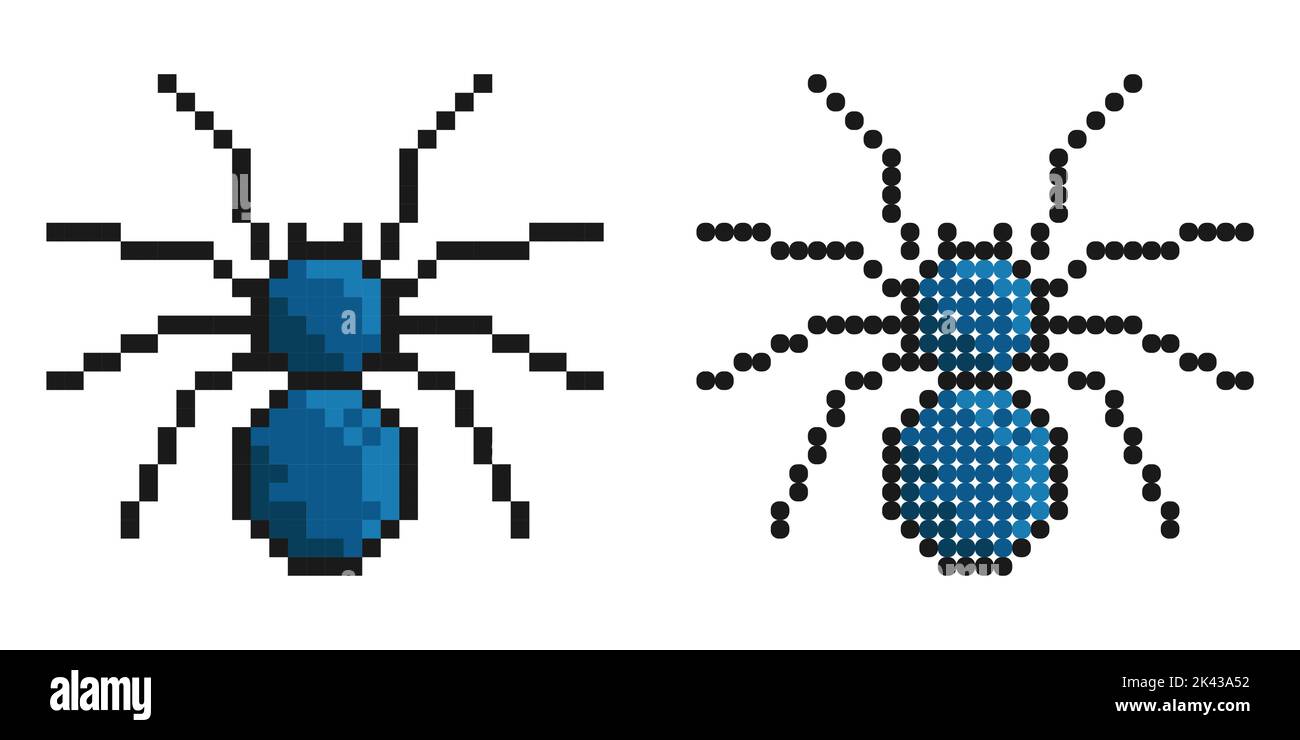 Pixel icon. Eight legged poisonous spider. Dangerous insect pests ...