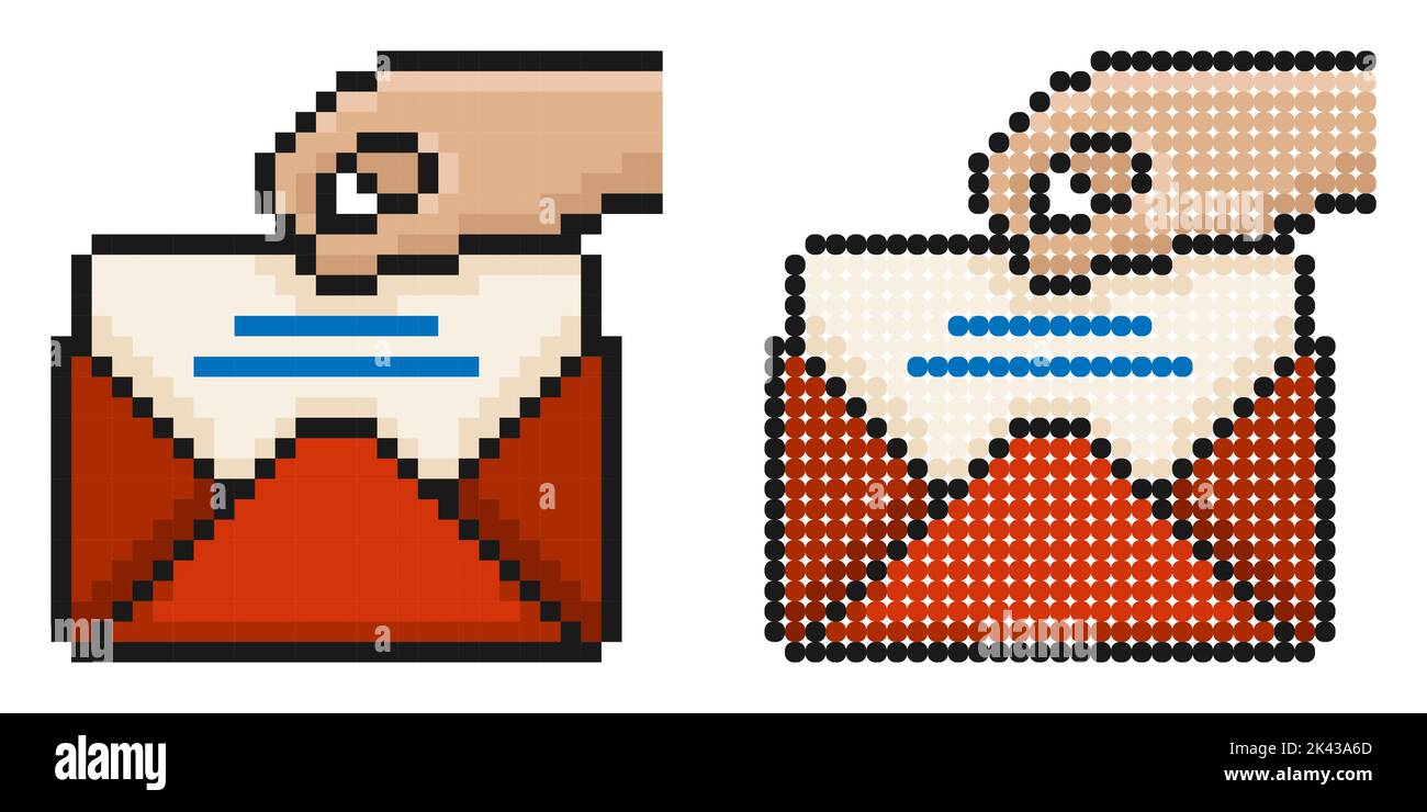 Pixel icon. Hand hold envelope with greeting card for holiday. Simple ...