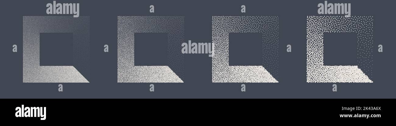 Square shaped dotted objects, stipple elements. Fading gradient ...