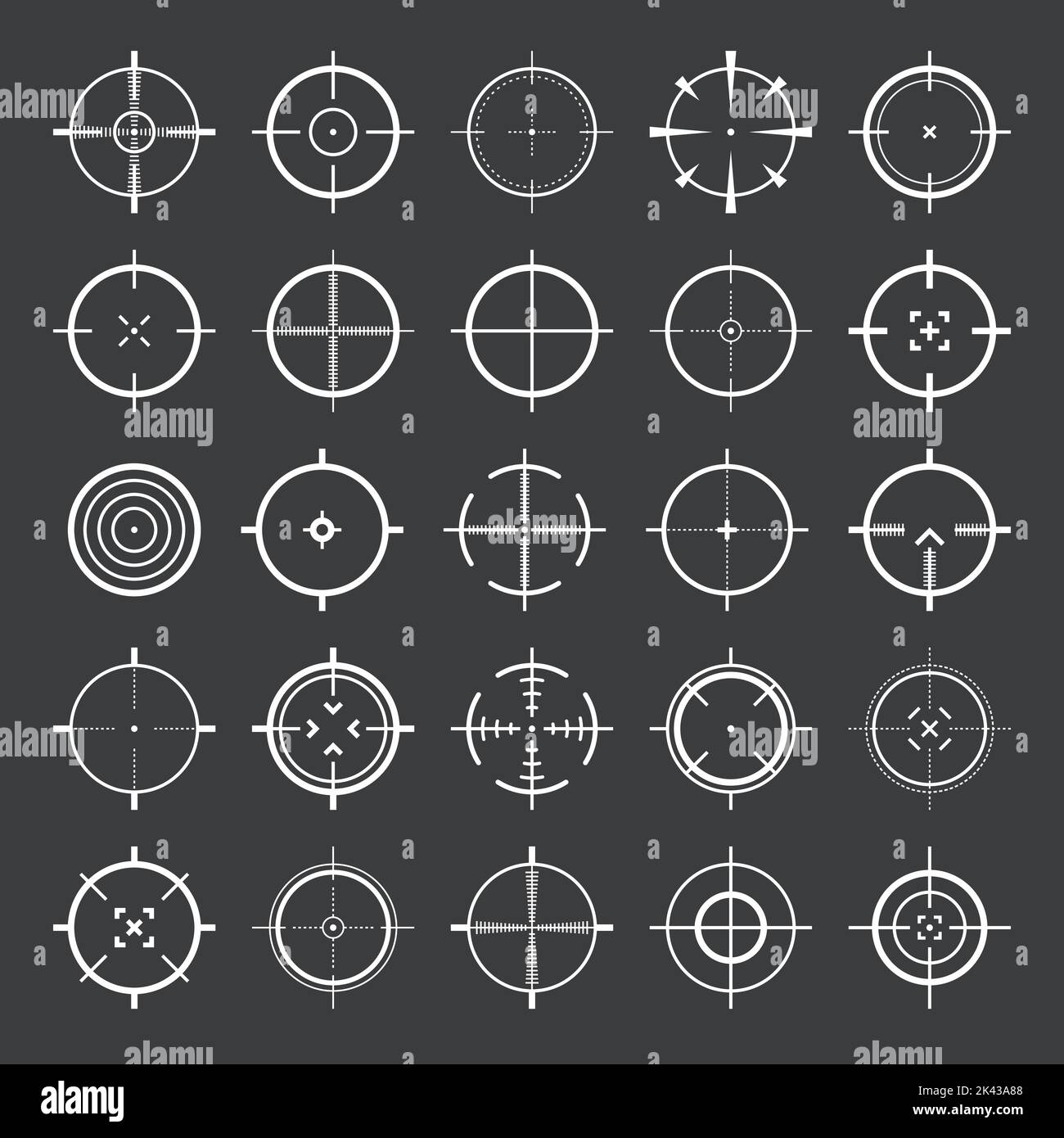 Crosshair, gun sight vector icons. Bullseye, target or aim symbol ...