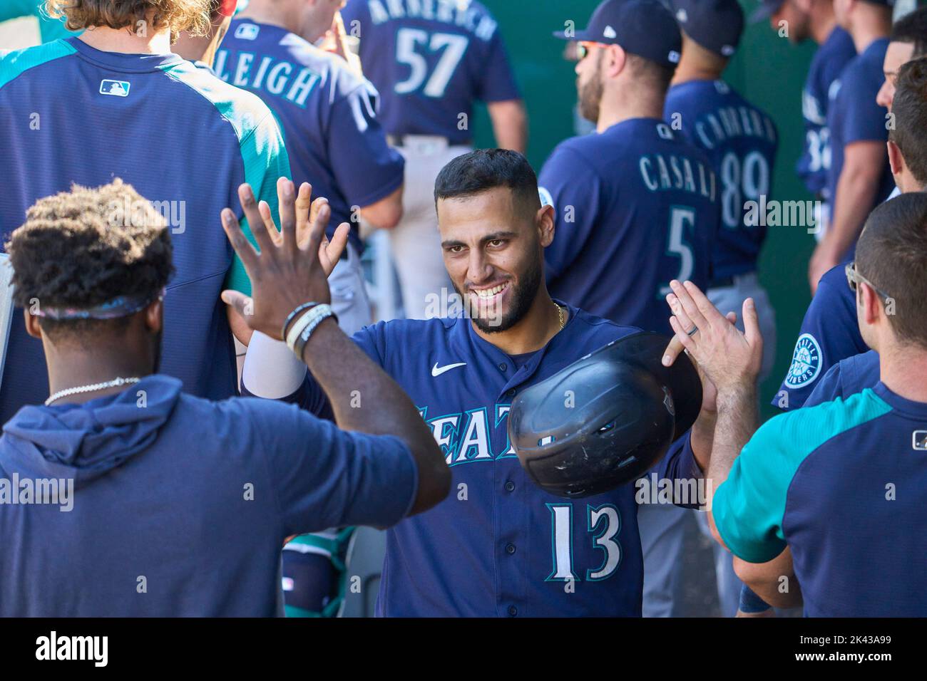 September 25 2022: Seattle infielder Abraham Toro (13) after scoring a ...