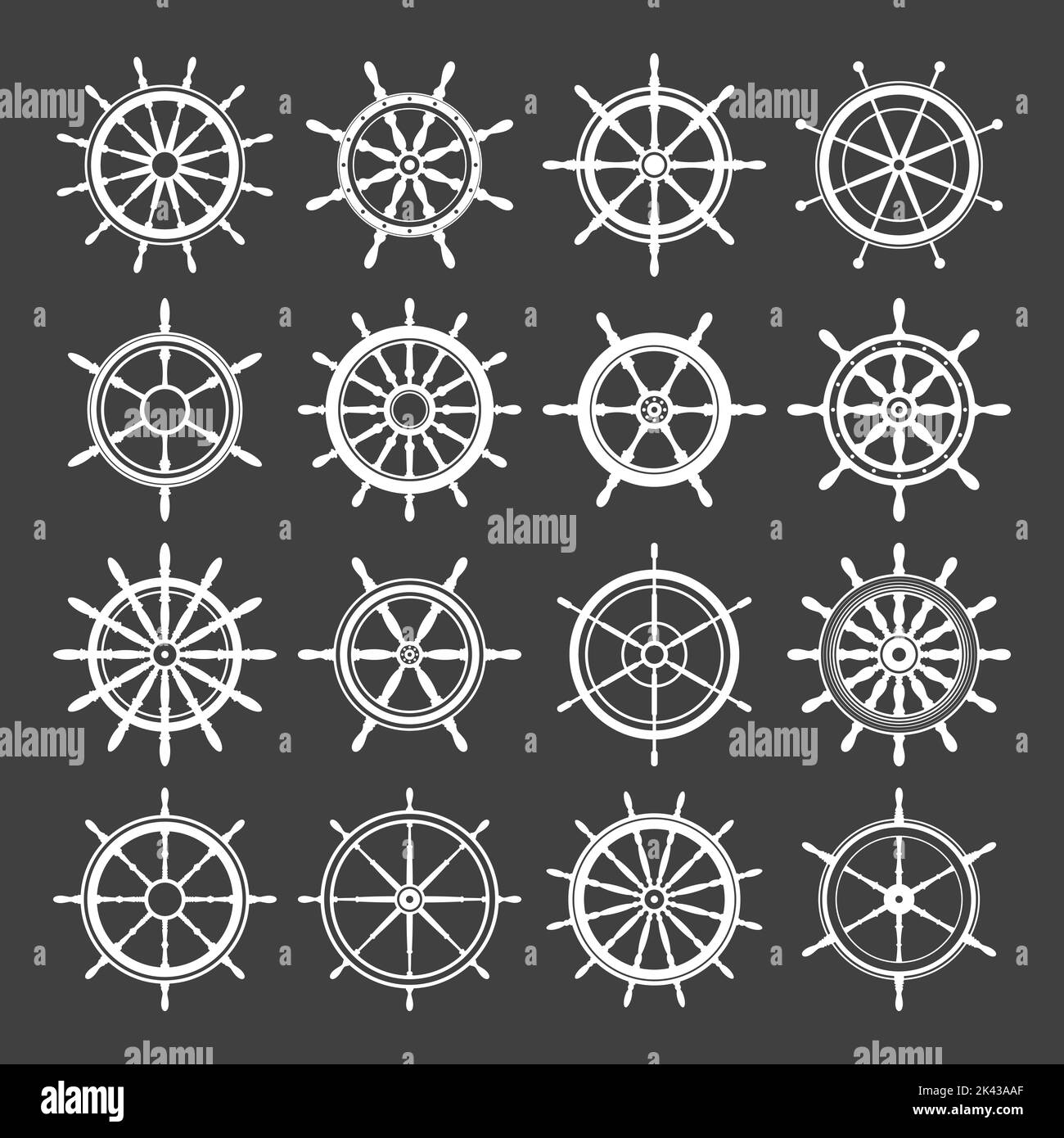 Collection of white vintage steering wheels. Ship, yacht retro wheel ...