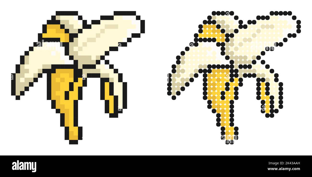 Pixel icon. Peeled banana fruit. Fruit diet and healthy eating. Simple ...