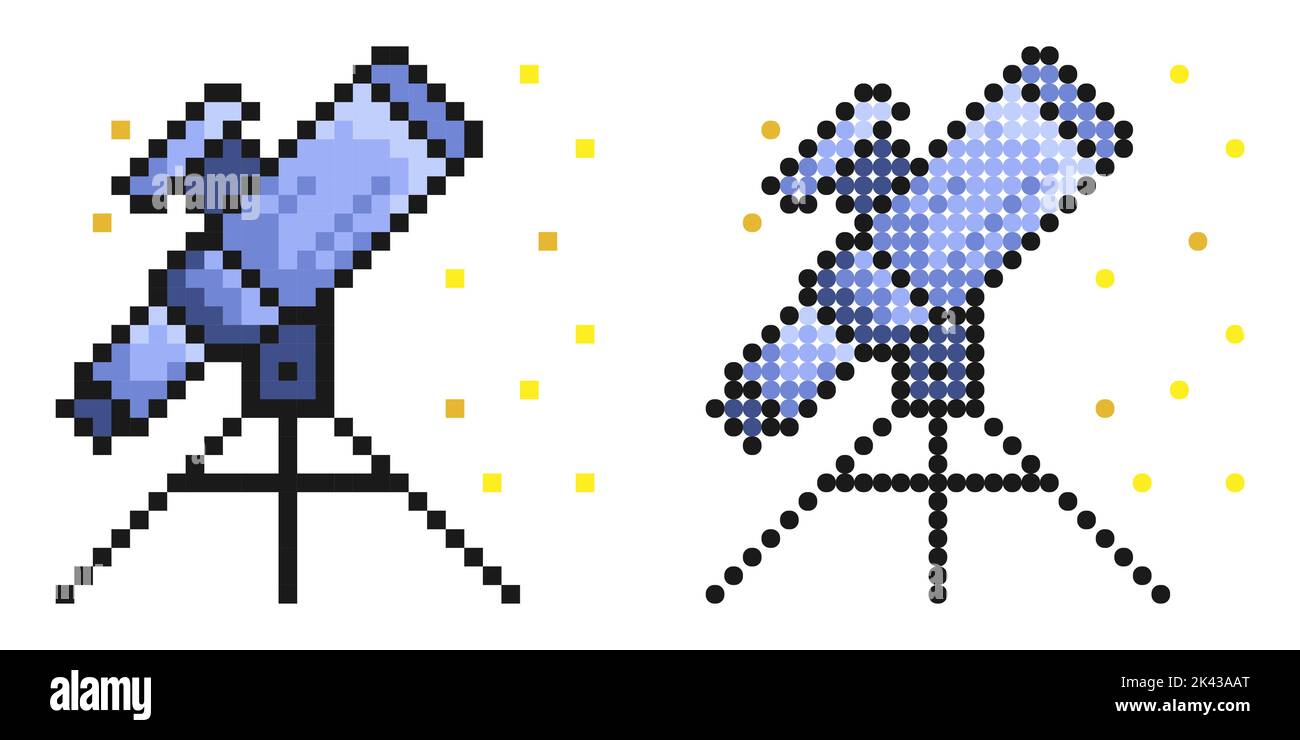 Pixel icon. Telescope for observing space, stars and planets of solar ...