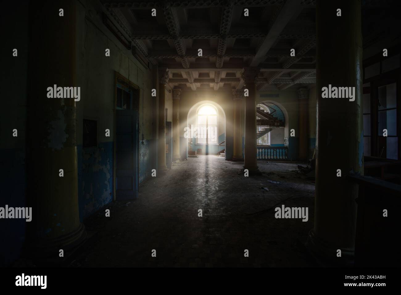 Old dark creepy abandoned ruined haunted theater hallway Stock Photo ...