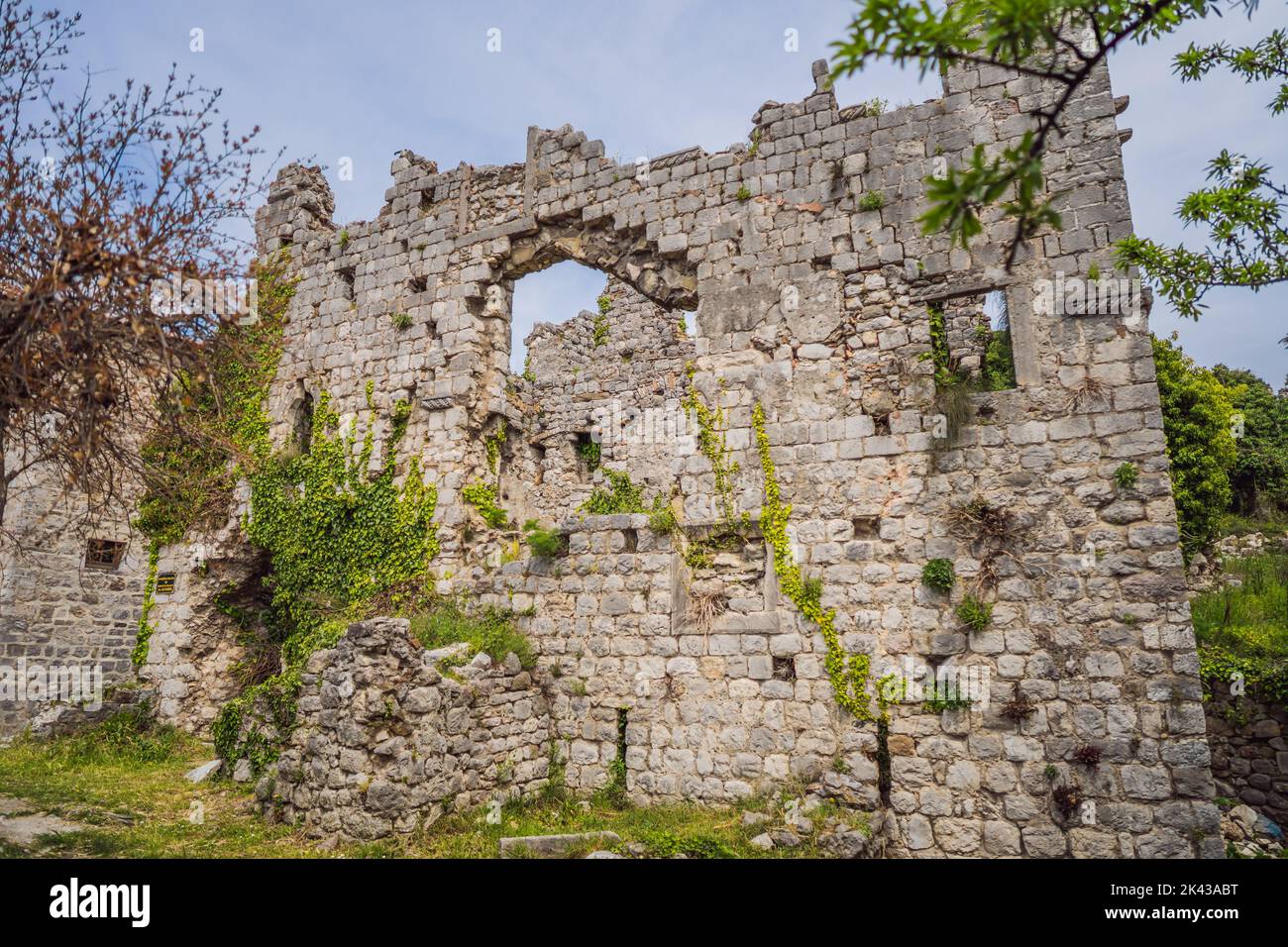 Old city. Sunny view of ruins of citadel in Stari Bar town near Bar ...