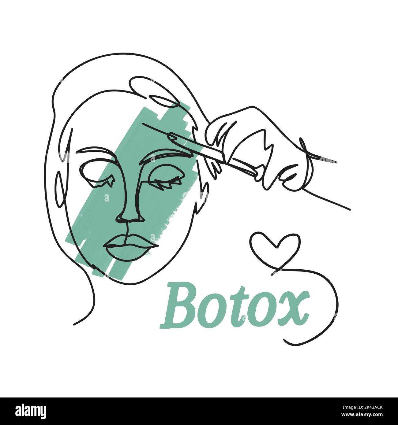 One line drawing, girls face, botox, handwritten lettering, injection ...