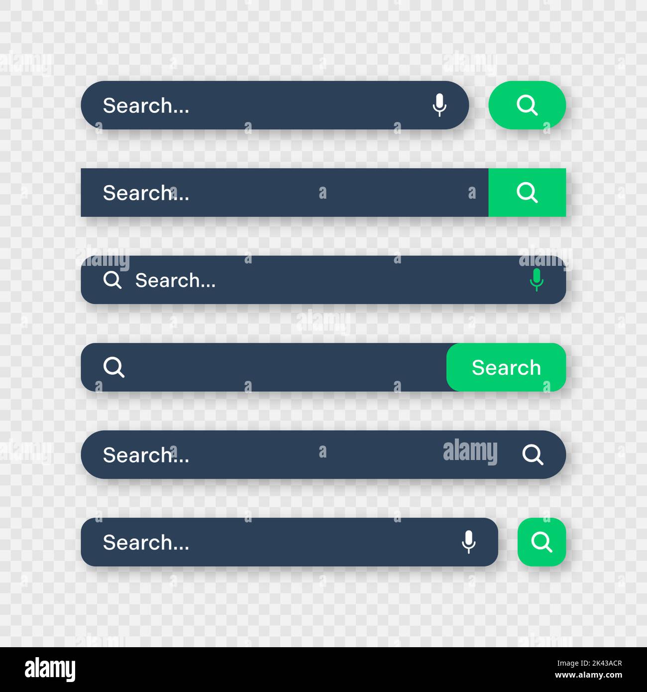 Various search bar templates, dark mode. Internet browser engine with ...