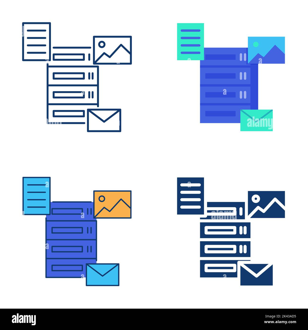 Data management icon set in flat and line style. Information types and ...