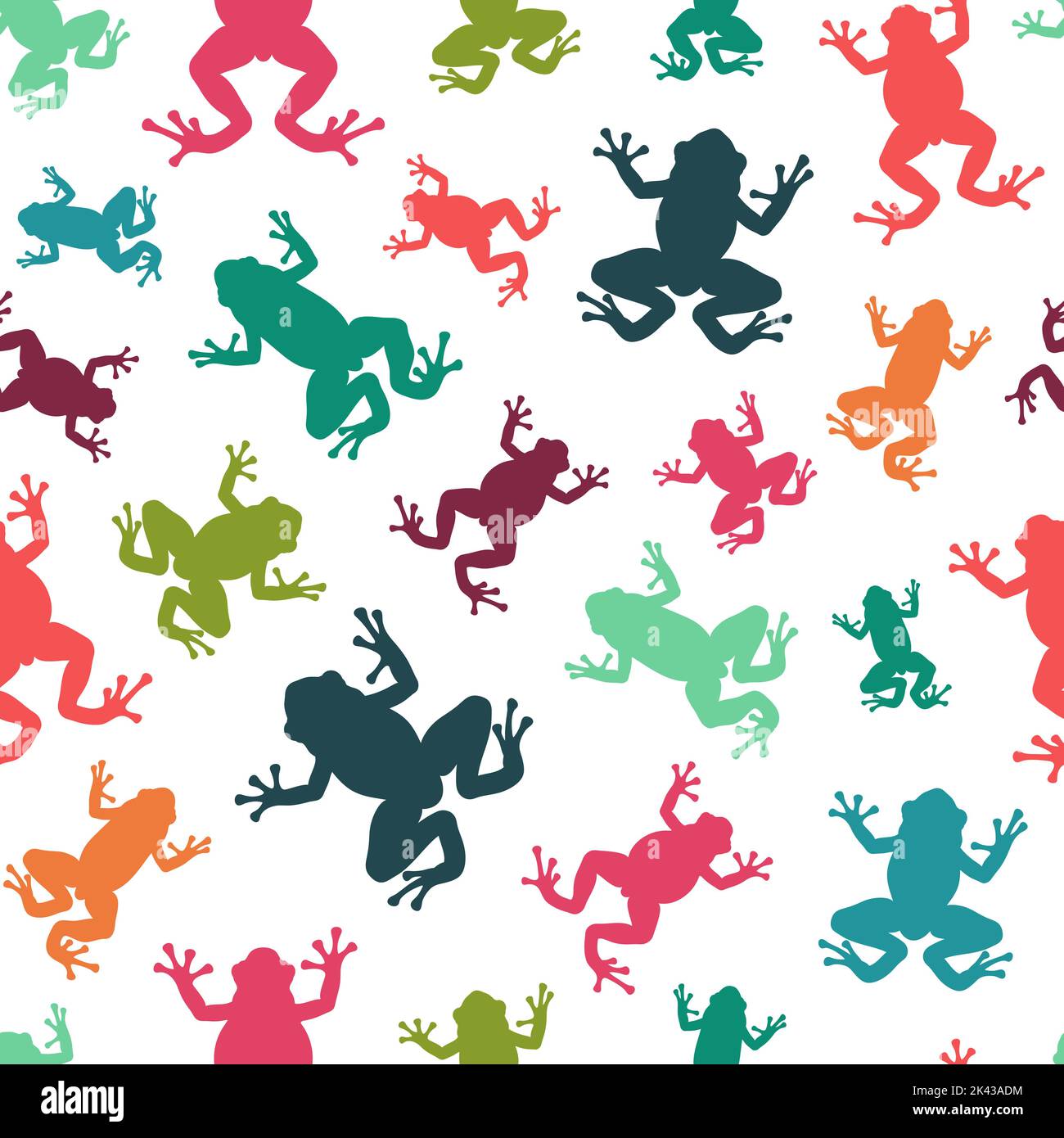Seamless pattern with silhouettes of tropical tree frogs. Colored ...