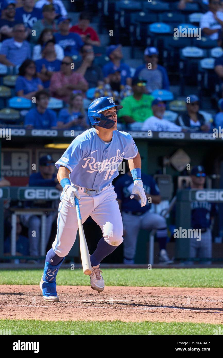 September 25 2022: Kansas City second baseman Michael Massey (19) hits ...