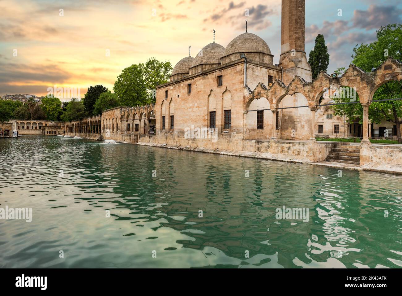 Balikligol (The Fish Lake in English) in Sanliurfa, Turkey, with sunset ...