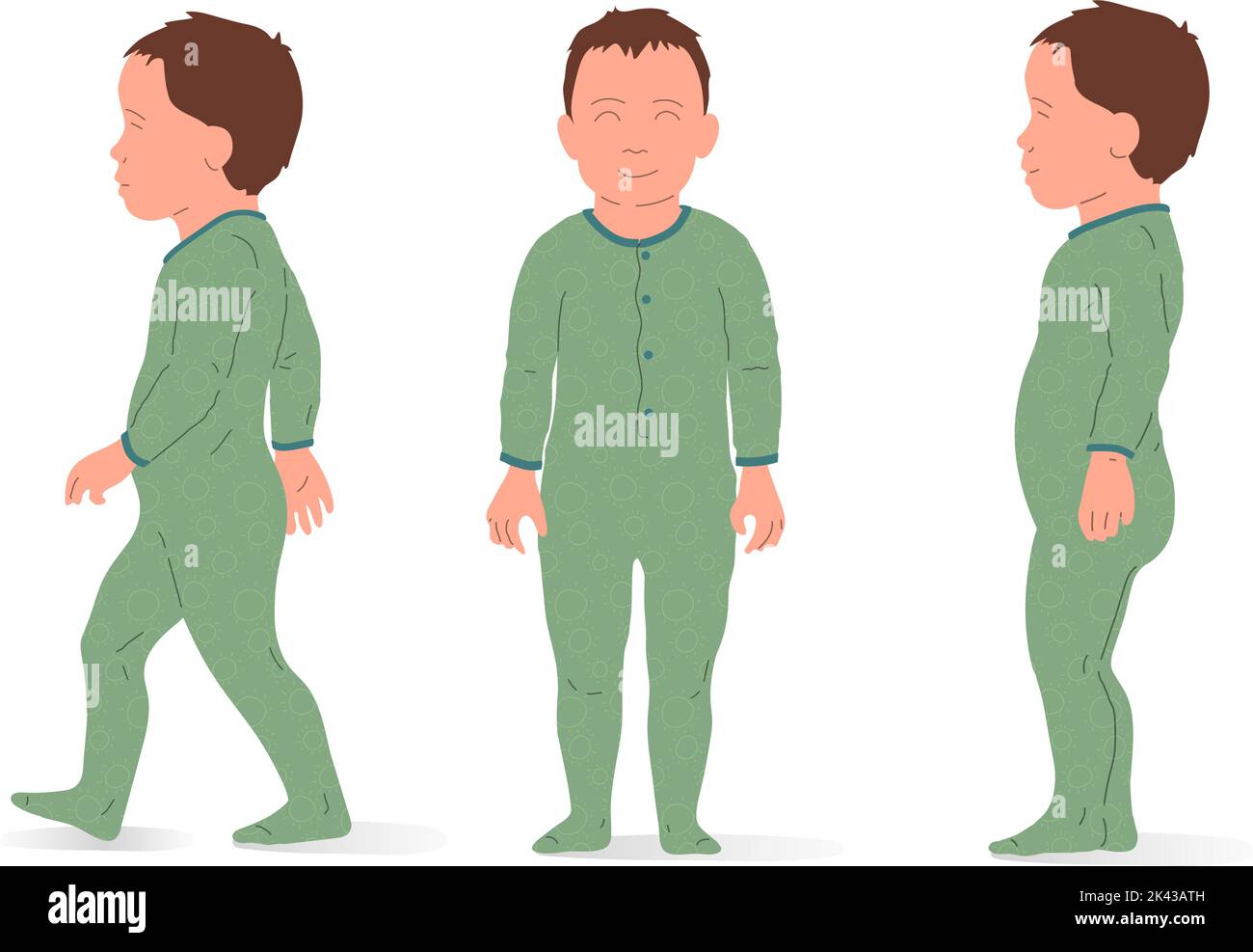 Child of Caucasian ethnicity, standing and walking, isometric view ...