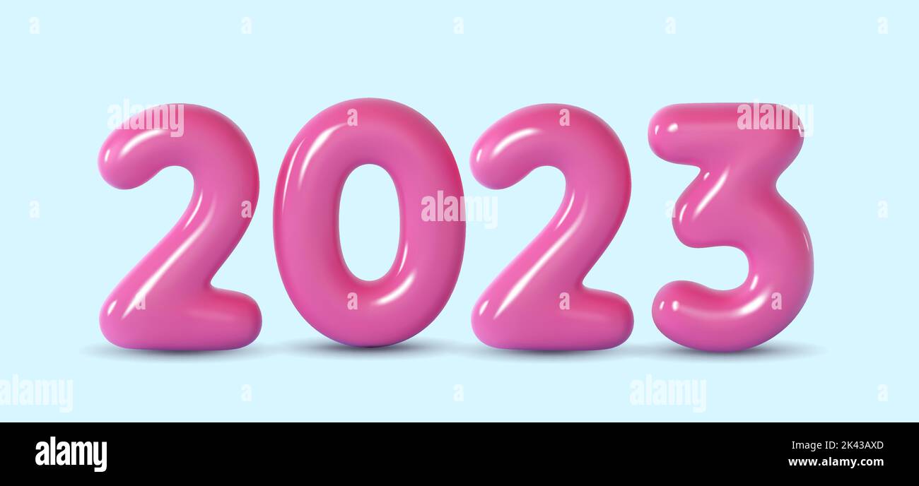Happy New 2023 Year. Pink number made of plastic in the form of ...