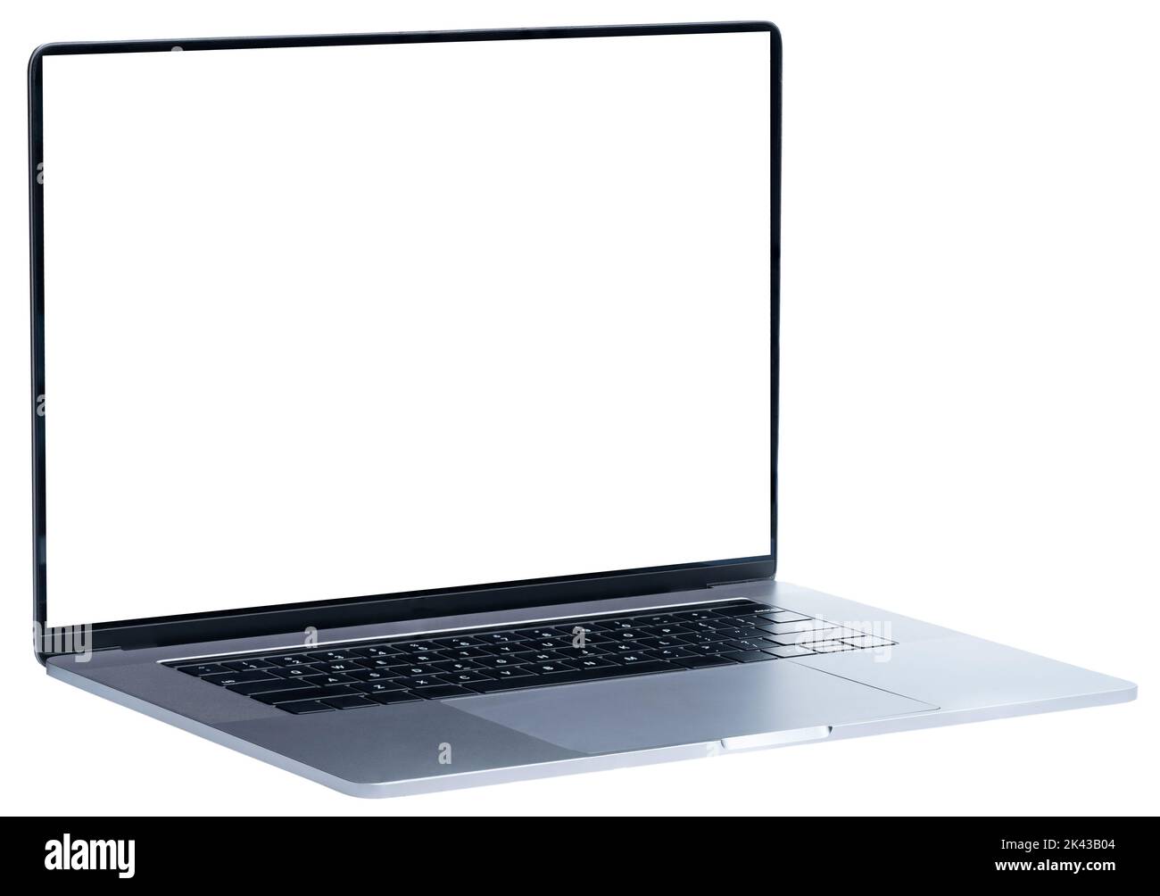 Perspective view of open modern silver metal laptop isolated Stock ...