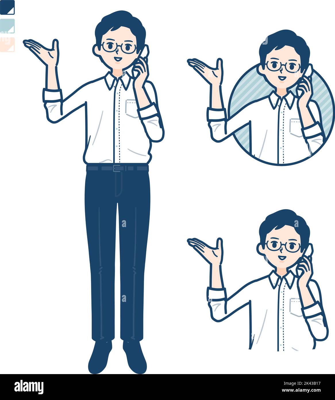 A man in shirt with Call on smartphone images.It's vector art so it's ...