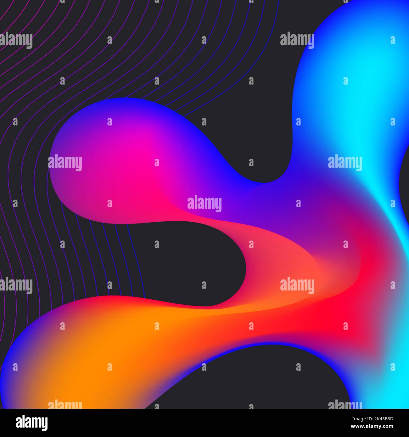 Bright neon color liquid 3D pattern. Abstract holographic gradient fluid background with organic ...