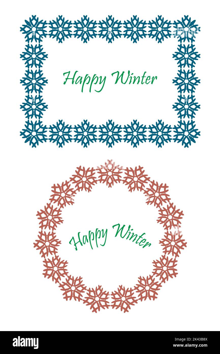 Snowflake frame set. Winter holidays design for web card border, label ...