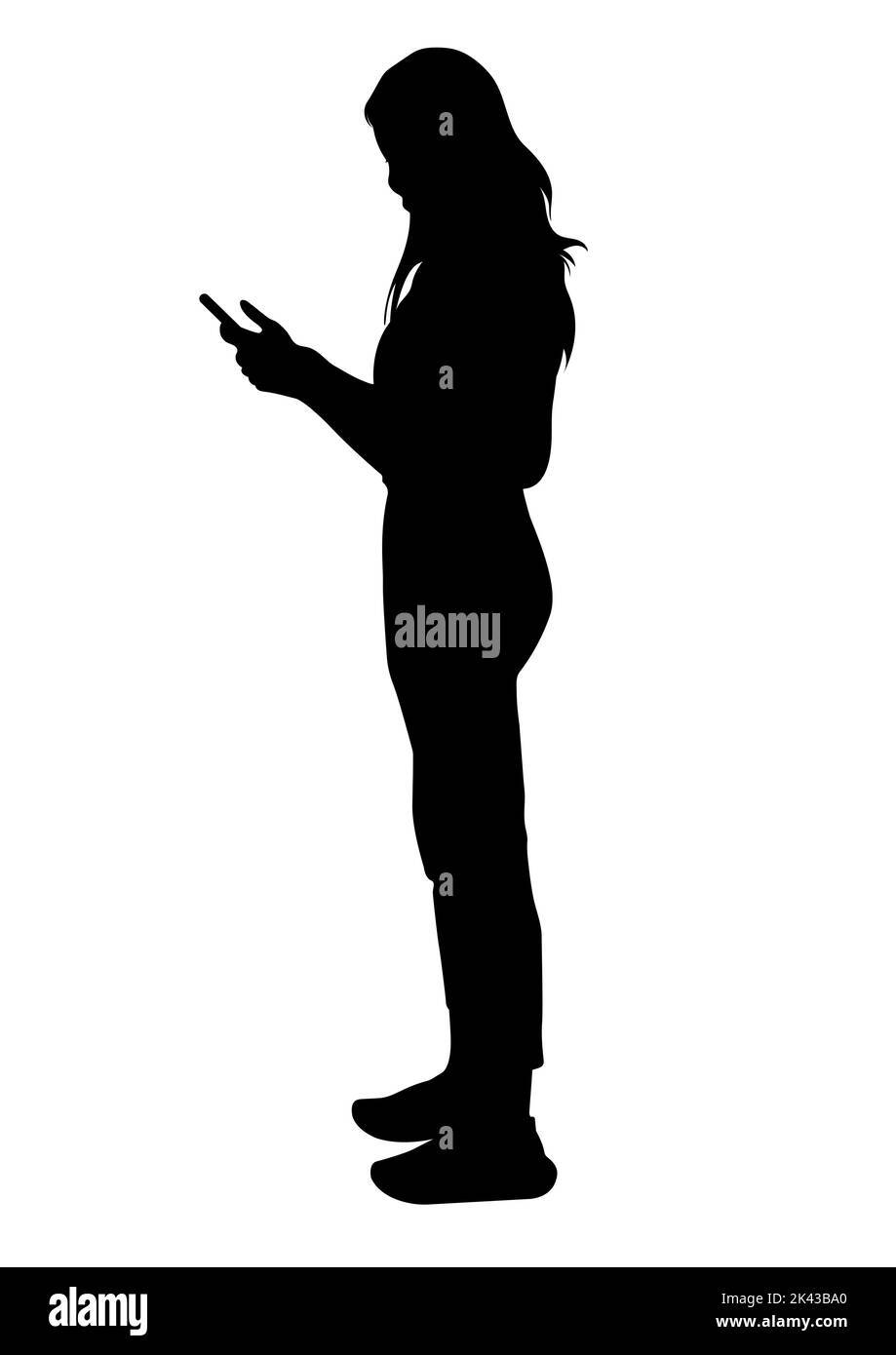 graphics silhouette Business woman hold smartphone for connection by ...