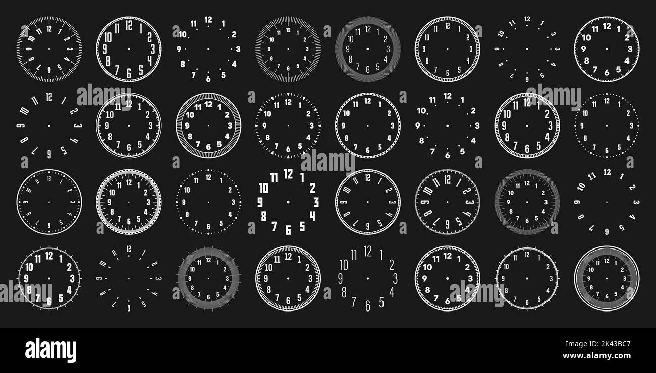 Mechanical clock faces with arabic numerals, bezel. White watch dial ...