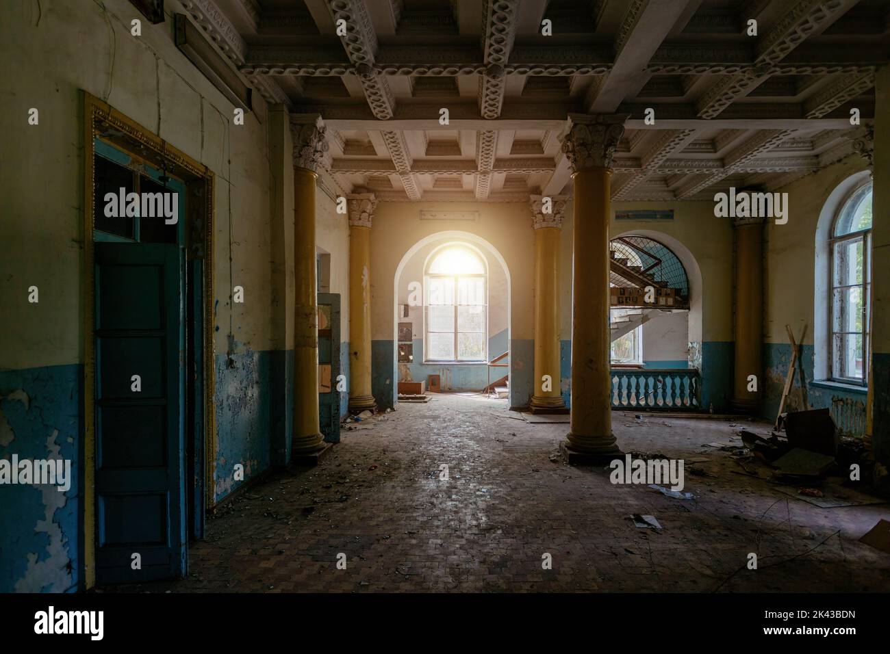 Old dark creepy abandoned ruined haunted theater hallway Stock Photo ...