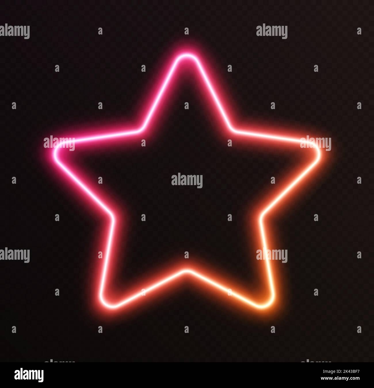 Gradient neon star, pink-orange glowing border isolated on a dark ...