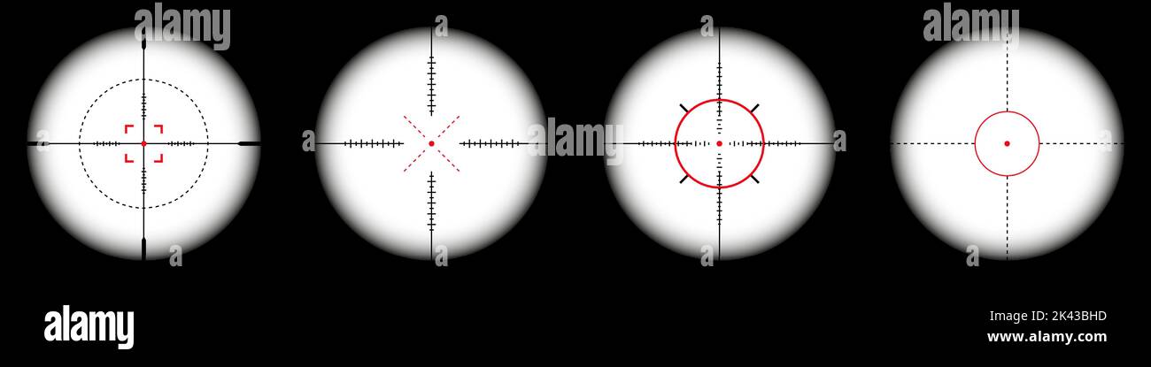 Weapon sights, sniper rifle optical scope on black background. Hunting ...