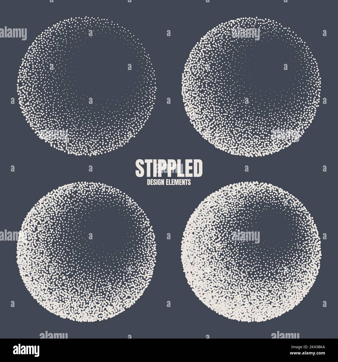 Round shaped dotted objects, stipple elements. Fading gradient ...