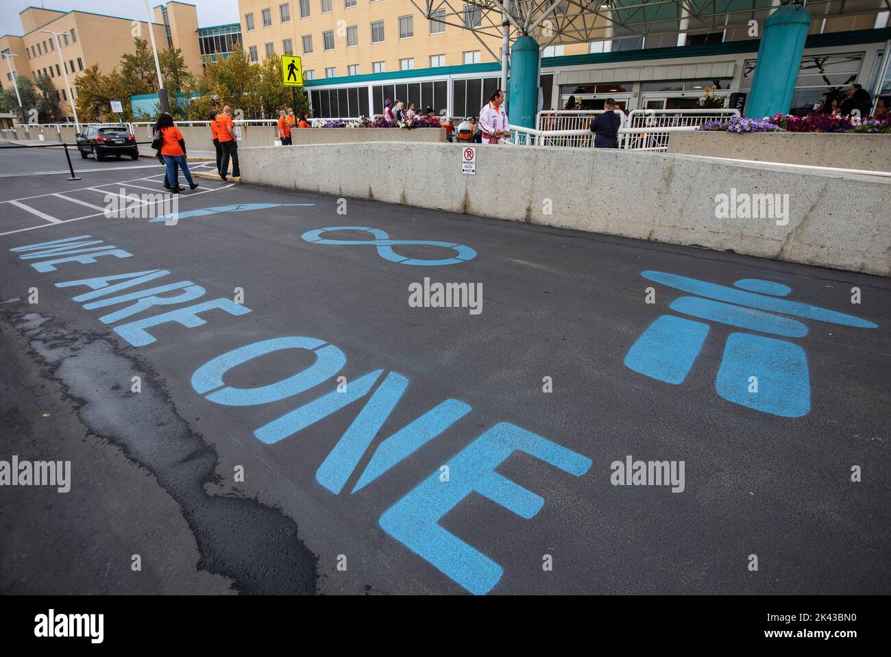 People look over a new crosswalk at Royal Alexandra Hospital where they ...