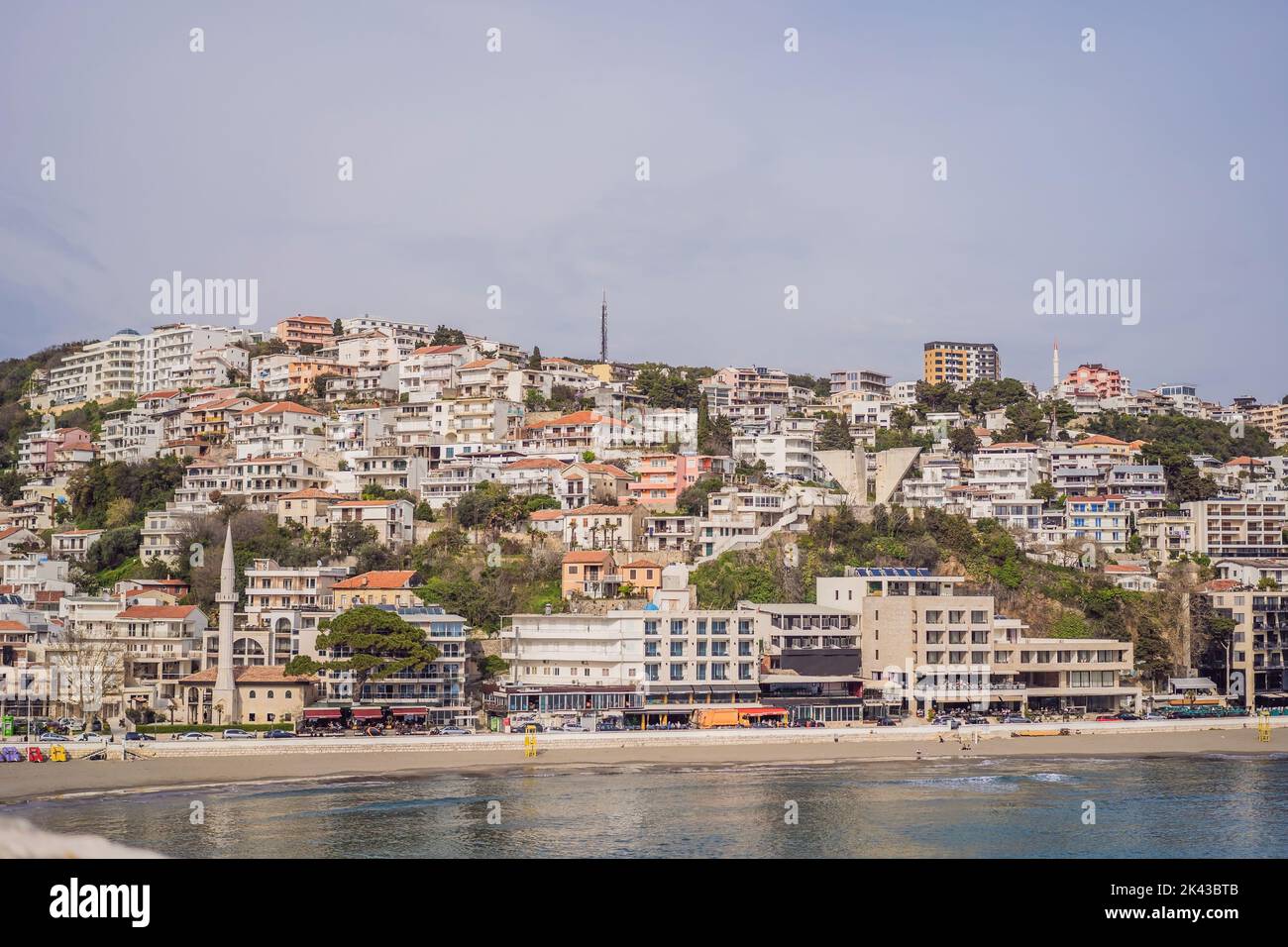 Amazing view on Ulcinj town in Montenegro. Clock Tower of Ulcinj Sahat ...