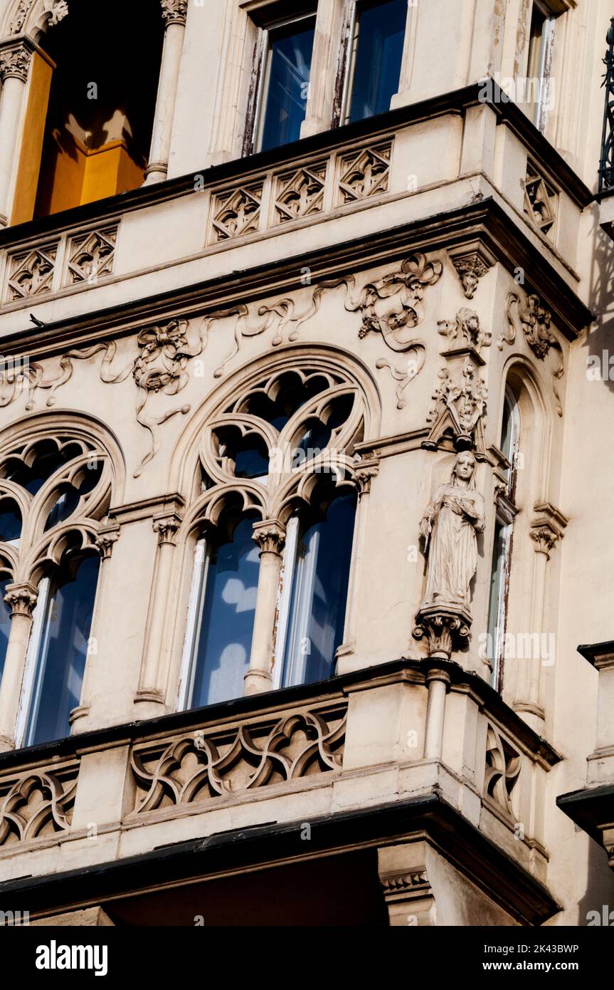 Double arced trefoil windows on an Art Nouveau building in Prague ...