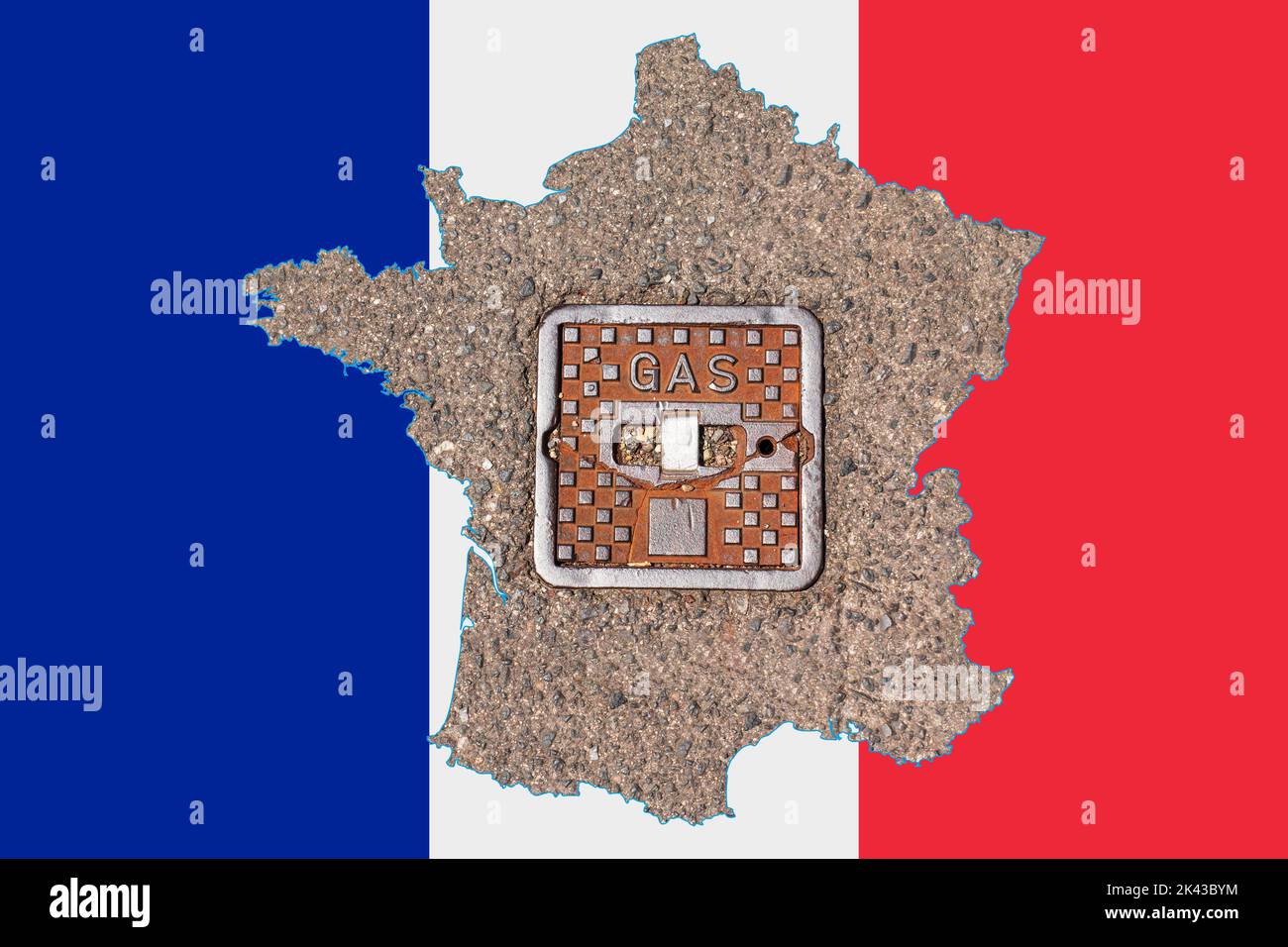 Outline map of France with the image of the national flag. Manhole ...