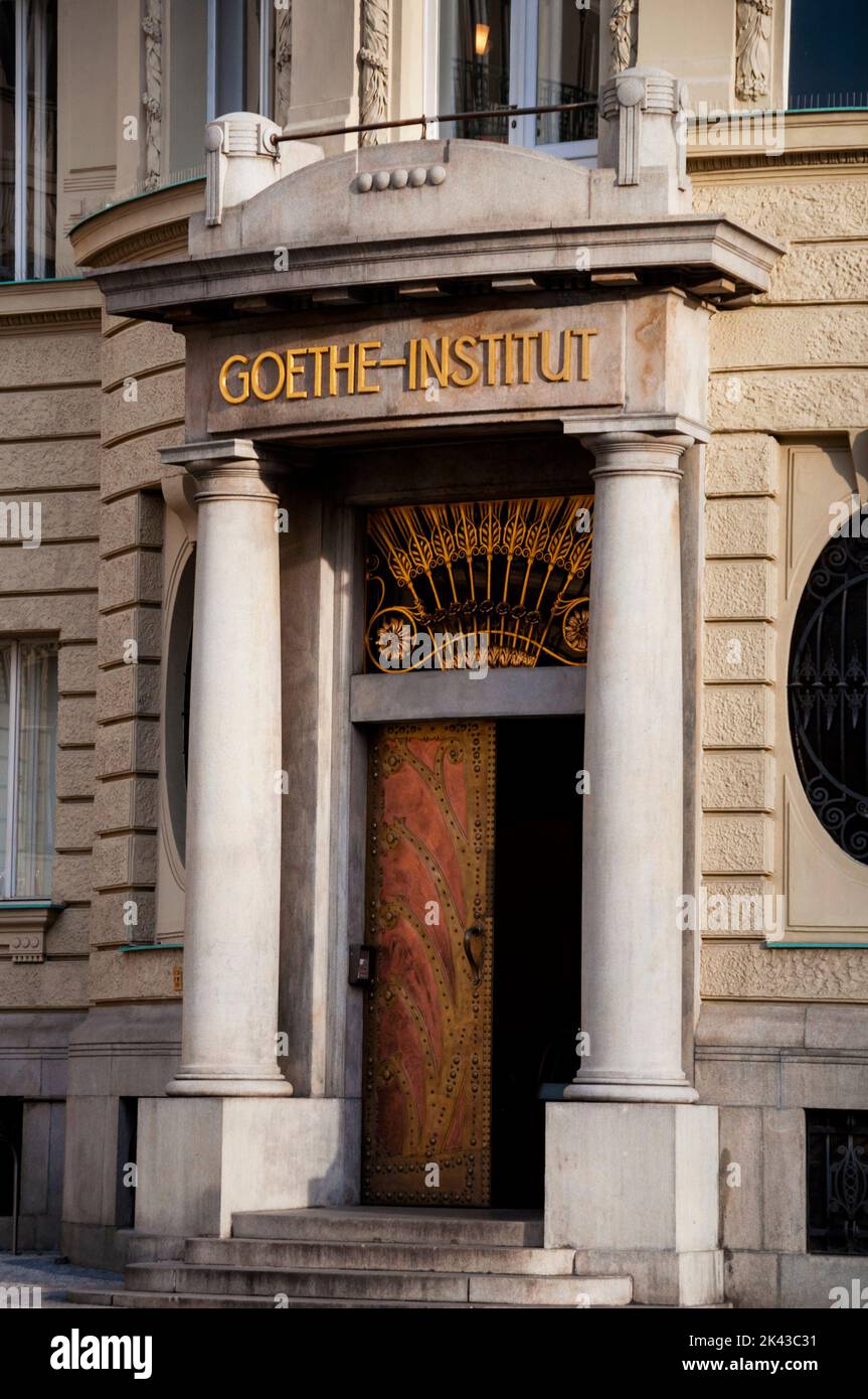 Entrance to the Art Nouveau building of Gothe-Institut in Prague, Czech ...