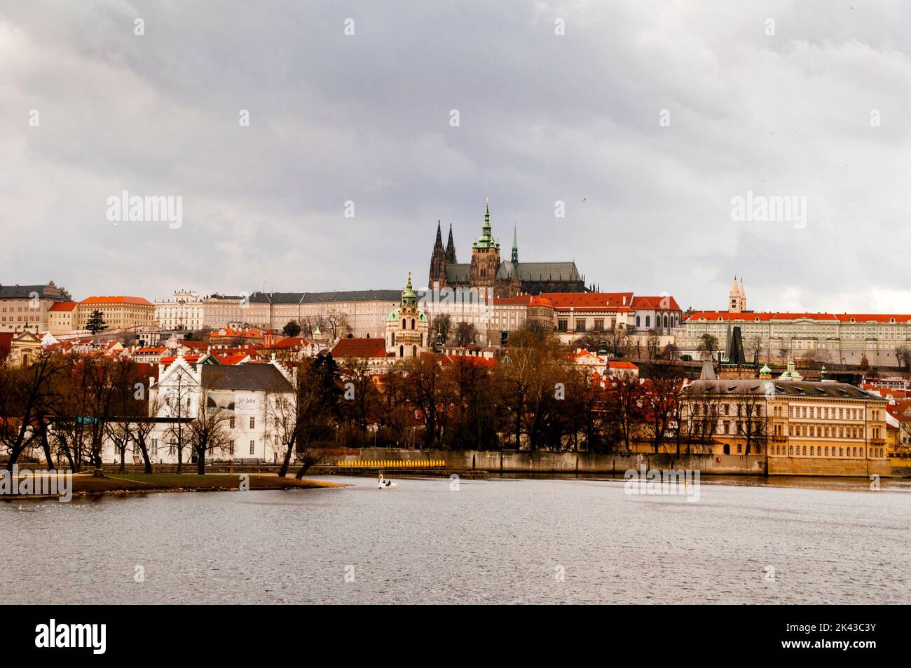 Prague Gothic towers of St. Vitus Cathedral and Baroque tower and dome ...