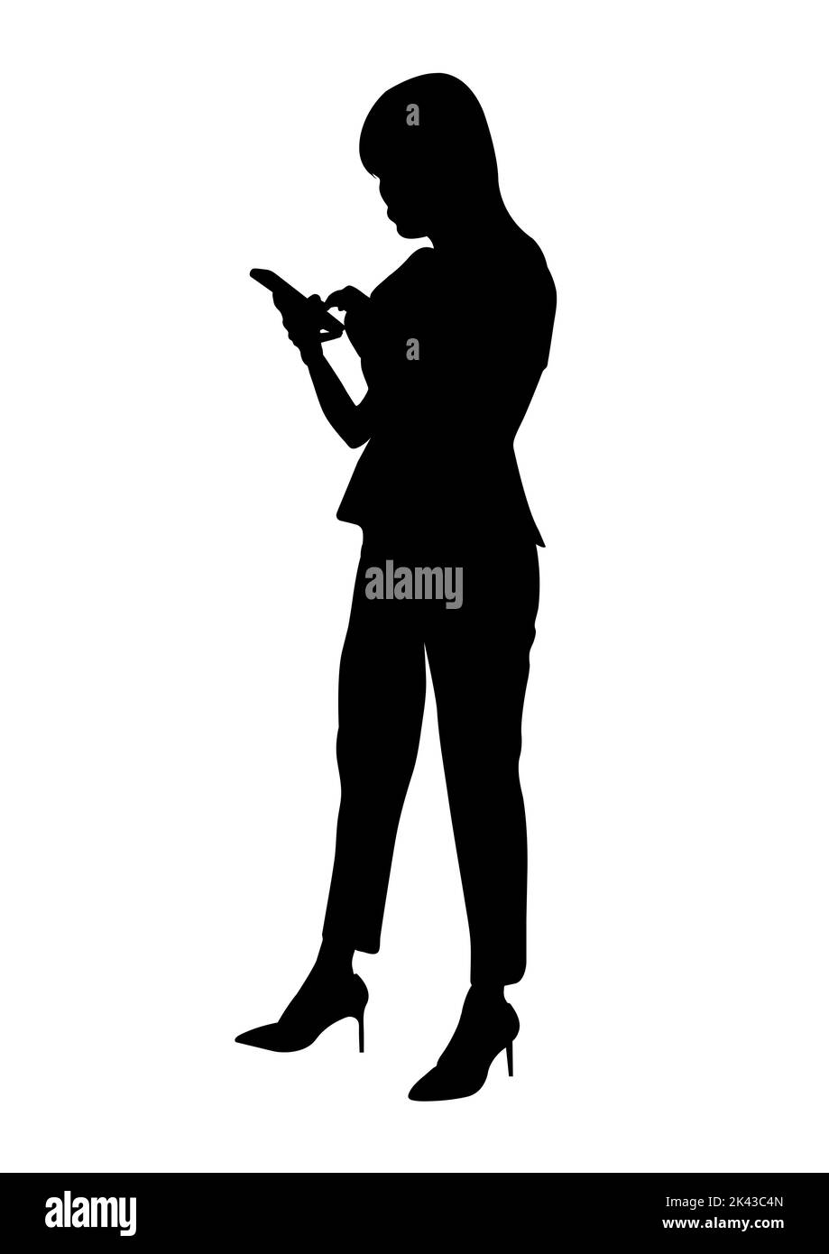 graphics silhouette Business woman hold smartphone for connection by ...