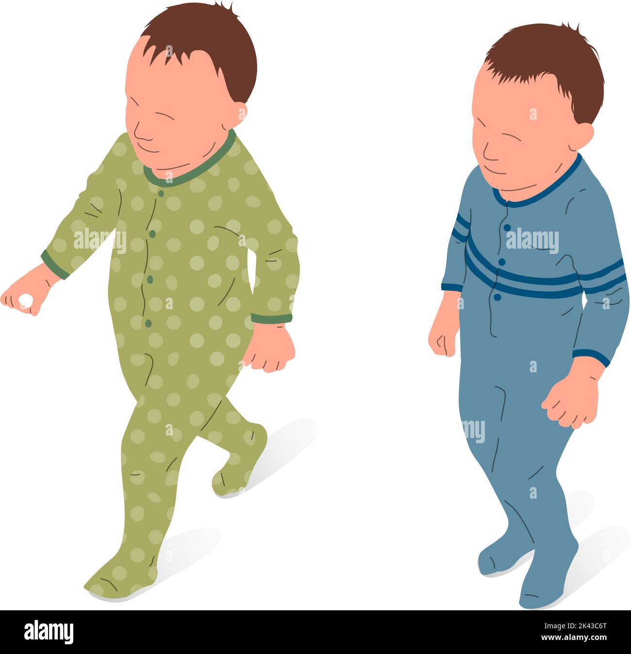 Child of Caucasian ethnicity, standing and walking, isometric view ...