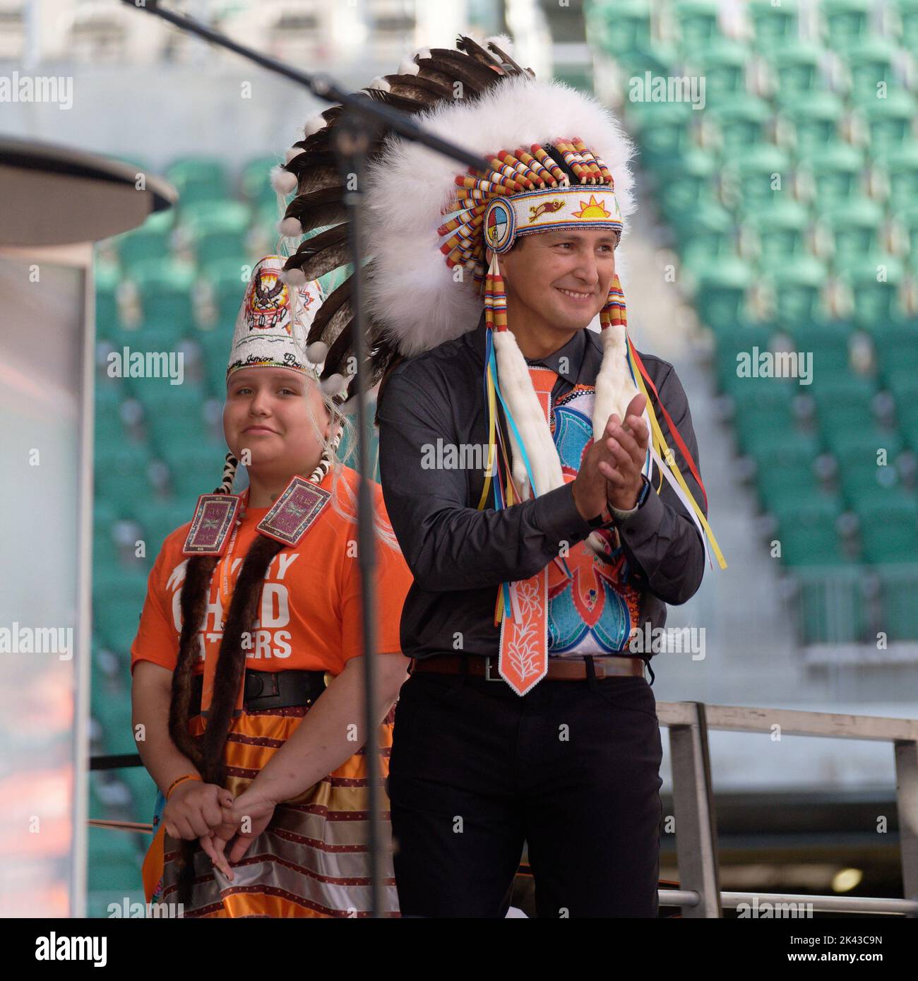 Chief Cadmus Delorme from Cowessess First Nation takes the stage with ...