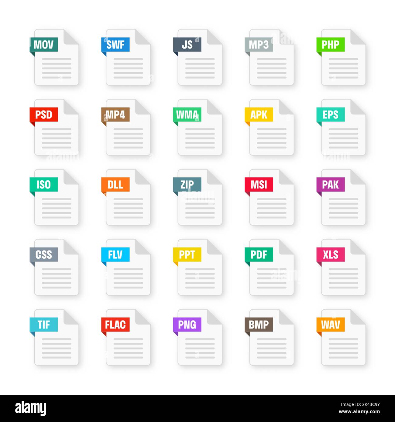 Common system file formats. Document types and extensions. Flat style ...