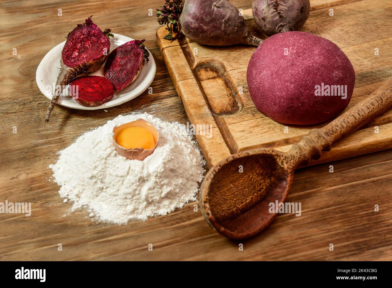 Ingredients ready on the table to make pasta of different flavors Stock ...