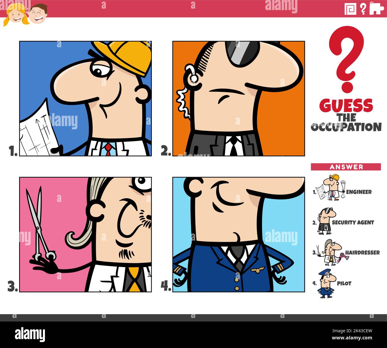 Cartoon illustration of educational task of guessing the occupation ...