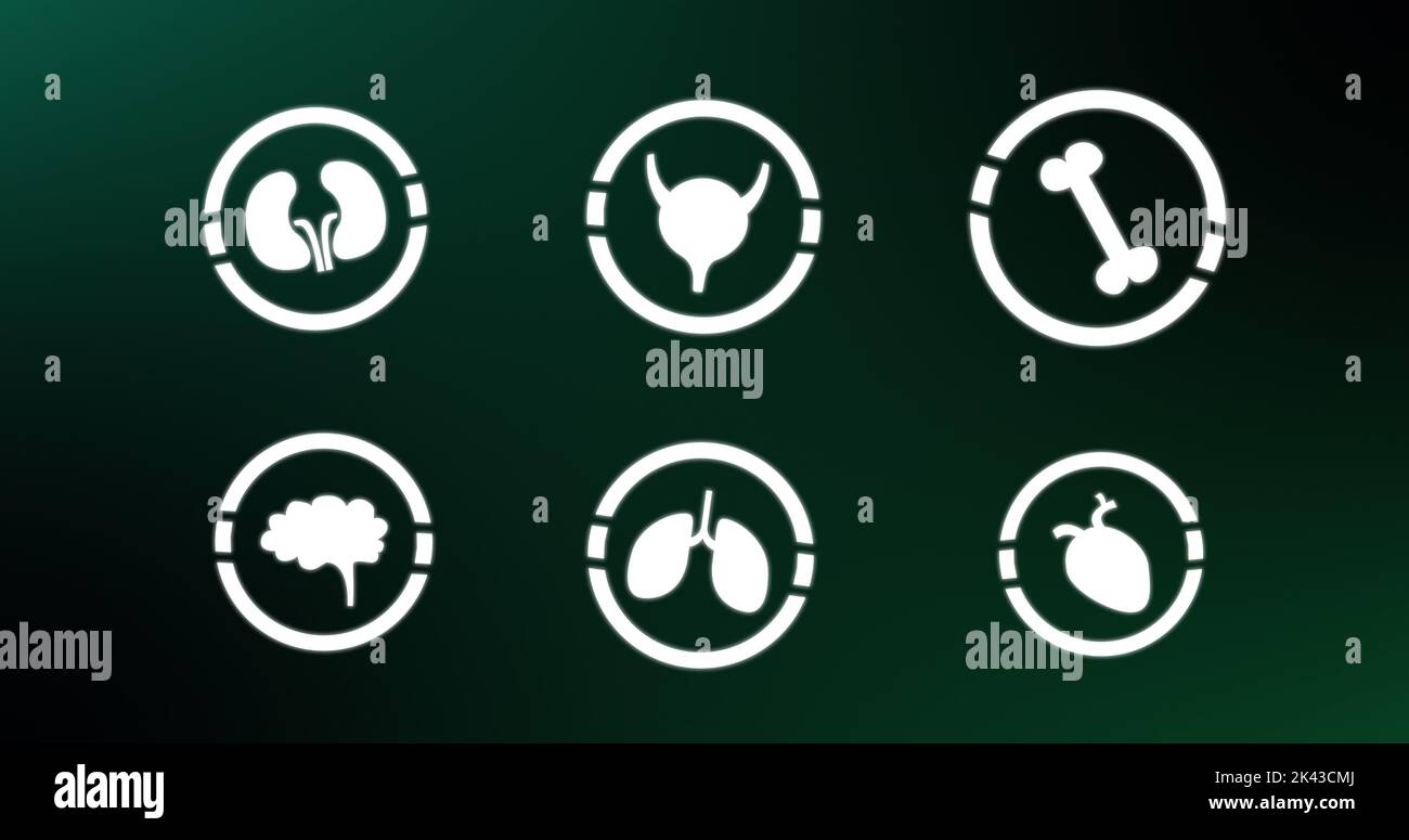 Image of human body icons over green background with lines. Science ...