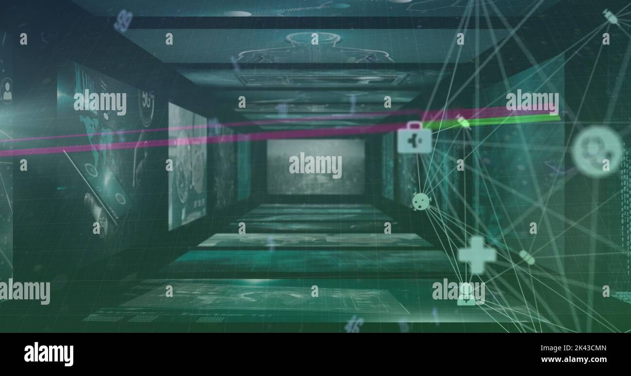 Image of digital signs moving in highly equipped space. Digital ...