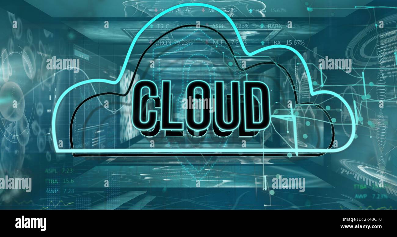 Digital image of cloud text moving over graphical medical structure ...