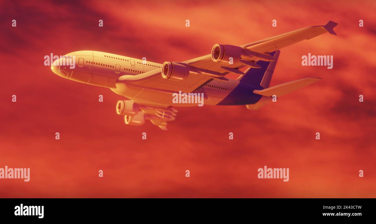 Image of digital plane over sky with clouds. Global transport, travel ...