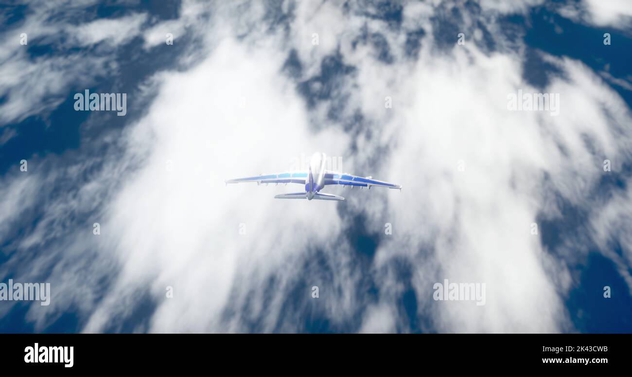 Image of digital plane over sky with clouds. Global transport, travel ...