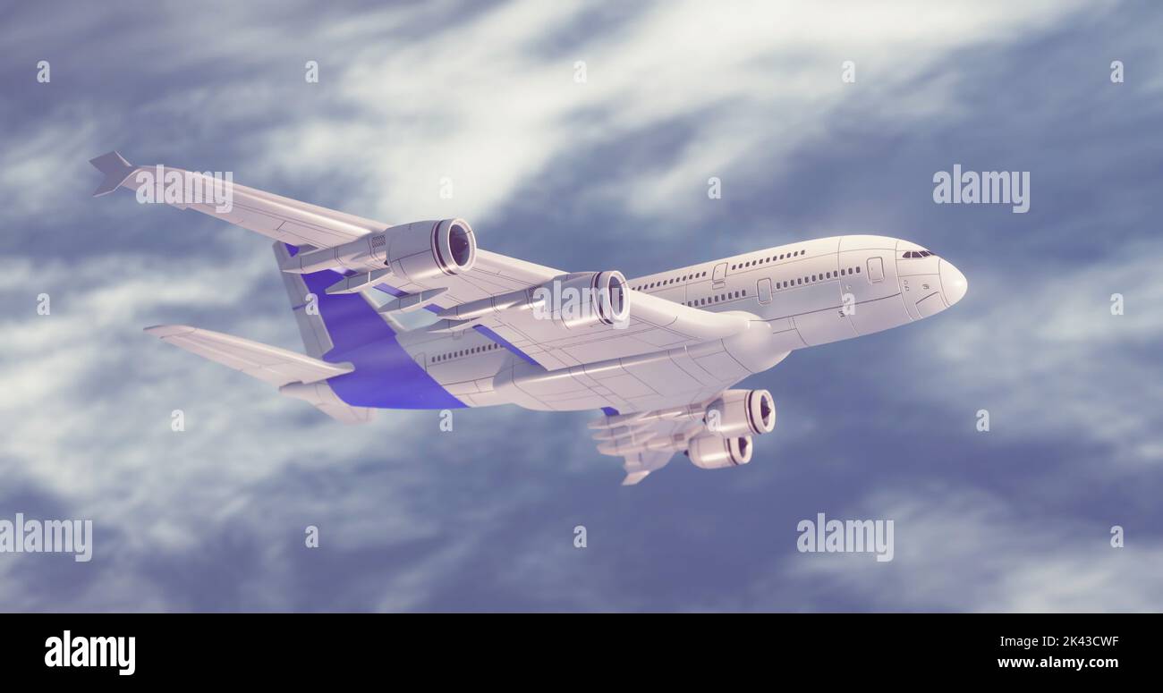Image of digital plane over sky with clouds. Global transport, travel ...