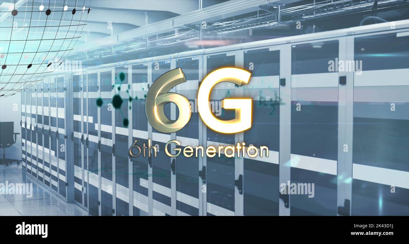 Image of 6g text and globe over server room Stock Photo - Alamy